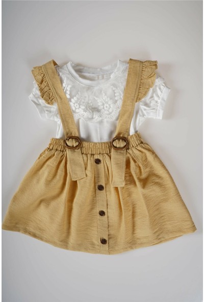 Miniko Kids Yeni Sezon Güpürlü Tişört Kız Çocuk Salopet Elbise