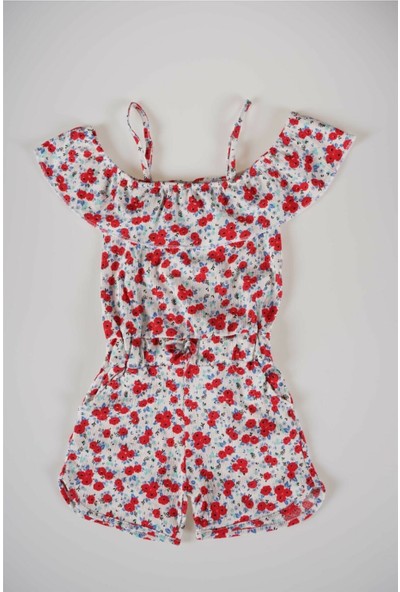 Miniko Kids Yeni Sezon Çocuk Ip Askılı Desenli Düz Dokuma Şort Tulum