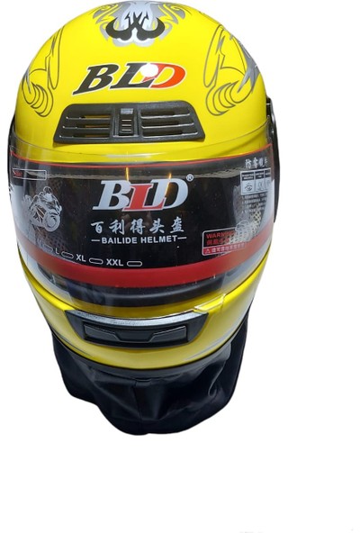 BLD Motosiklet Kapalı Kask Boyunluklu L Beden Sarı