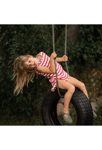 Antebies Pembe Kontrast Çizgili Şortlu Pijama Takımı