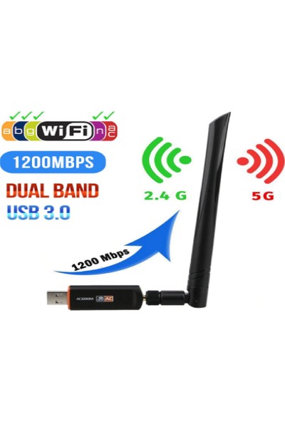 USB 3.0 1200MBPS Wifi Adaptörü Çift Bant 5ghz 2.4ghz 802.11AC USB 3.0 1200MBPS Wifi Adaptörü Çift Bant 5ghz 2.4ghz 802.11AC