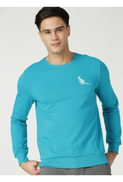 National Geographic B-Kanguru Bisiklet Yaka Turkuaz Unisex Sweatshirt