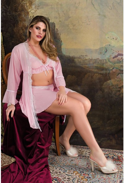 Bella Notte Açık Pembe Sütyen Etek Tül Sabahlık Takım 9649 Bella Notte Açık Pembe Sütyen Etek Tül Sabahlık Takım 9649