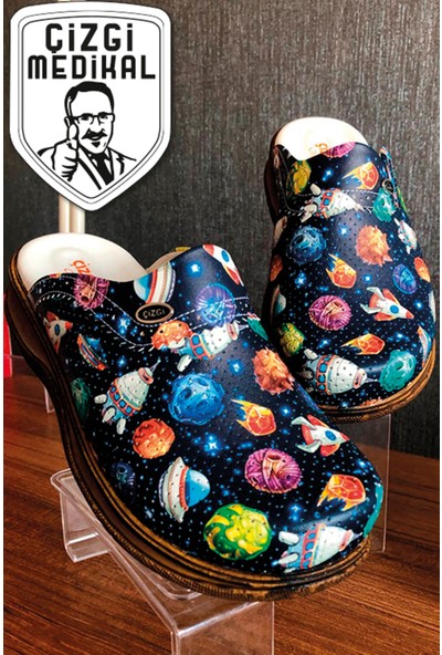 Çizgi Medikal Erkek Vivacolor Desenli Sabo Terlik-Galaksi