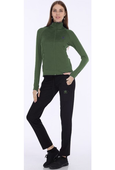 Adidas Haki Dri-Fit Tam Fermuarlı Nefes Alan Slim Fit Kadın Eşofman Takımı