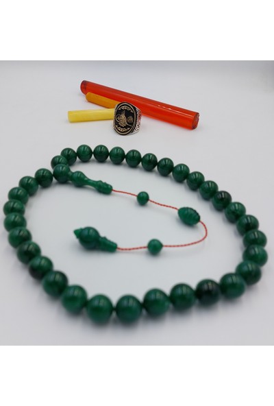 Yeşil Gezegen Küre Kesim Kehribar Tespih