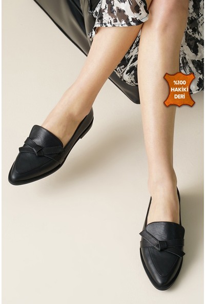 Mio Gusto Ezra Deri Siyah Kadın Loafer Günlük Düz Ayakkabı Mio Gusto Ezra Deri Siyah Kadın Loafer Günlük Düz Ayakkabı