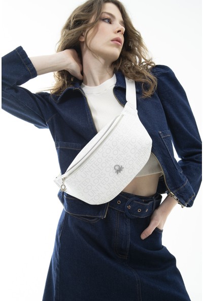 Benetton Kadın Bel Çantası Beyaz-A.gri BNT750