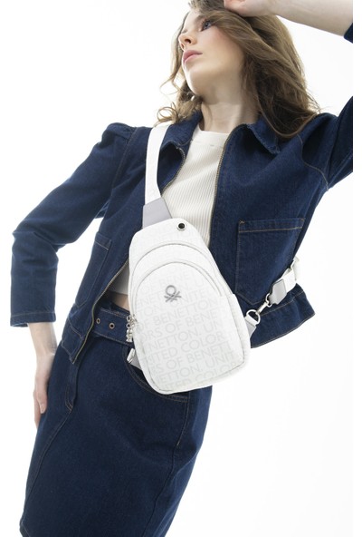 Benetton Kadın Vücut Çantası Beyaz-A.gri BNT753