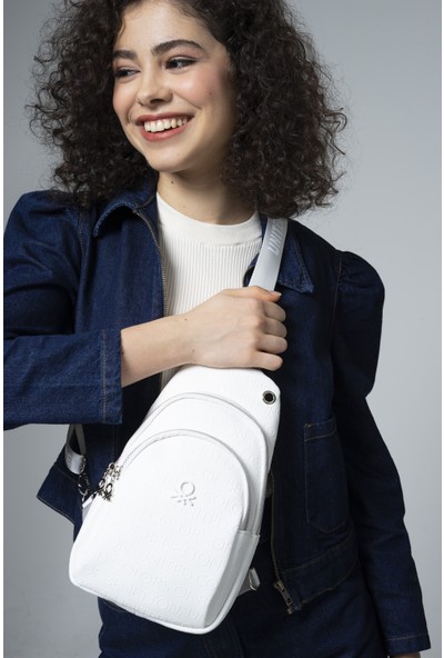 Benetton Kadın Vücut Çantası Beyaz-A.gri BNT614