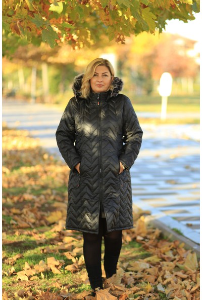 Candan Siyah Kadın Büyük Beden Şişme Mont