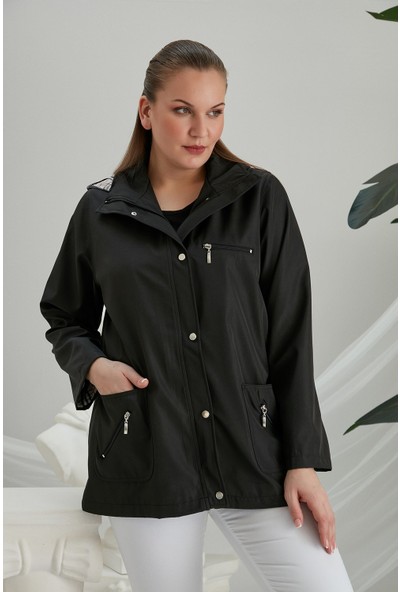 Rmg Iç Astar Ekose Detaylı Büyük Beden Siyah Trençkot Rmg Iç Astar Ekose Detaylı Büyük Beden Siyah Trençkot