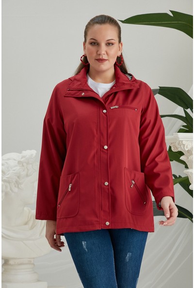 Rmg Iç Astar Ekose Detaylı Büyük Beden Bordo Trençkot Rmg Iç Astar Ekose Detaylı Büyük Beden Bordo Trençkot