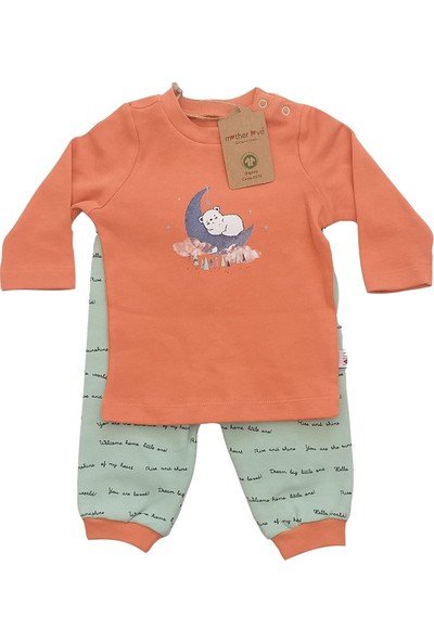 Uyuyan Ayıcık Baskılı %100 Organik 2'li Bebek Takım