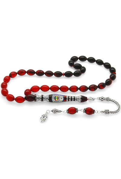 Nipora 925 Ayar Gümüş Nakkaş Imameli Fenerbahçe Logolu Süzme Kırmızı-Siyah Ateş Kehribar Tesbih Nipora 925 Ayar Gümüş Nakkaş Imameli Fenerbahçe Logolu Süzme Kırmızı-Siyah Ateş Kehribar Tesbih