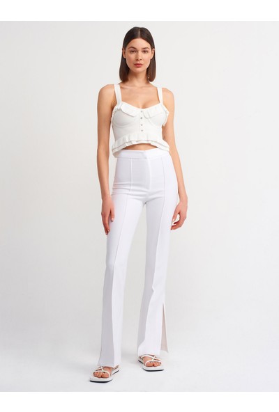 Dilvin 10151 Fırfırlı Askılı Triko Atlet-Ekru