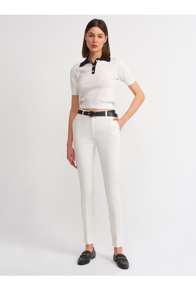 Dilvin 10153 Polo Yaka Kısa Kol Kazak-Ekru