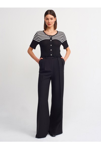 Dilvin 60119 Kısa Kol Triko Hırka-Siyah-Ekru