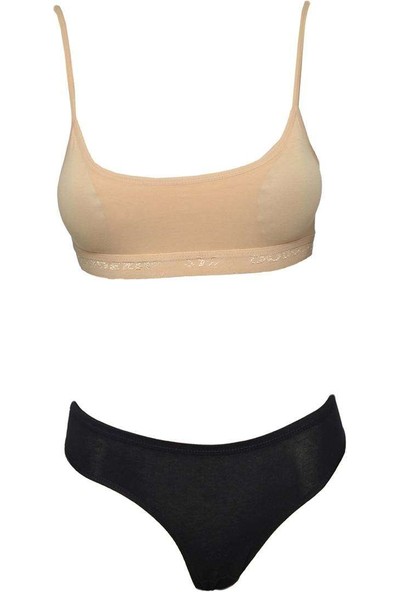 Pedli Ip Askılı Yarım Atlet Büstiyer Külot Takım Ten Siyah