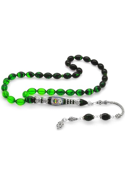 Nipora 925 Ayar Gümüş Nakkaş Imameli Fenerbahçe Logolu Süzme Yeşil-Siyah Ateş Kehribar Tesbih Nipora 925 Ayar Gümüş Nakkaş Imameli Fenerbahçe Logolu Süzme Yeşil-Siyah Ateş Kehribar Tesbih