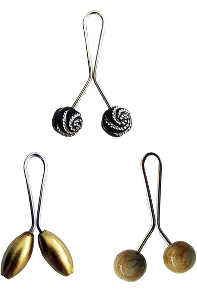 3 Adet Tesettür Eşarp ve Şal Klipsi Sarı Hardal Siyah Desenli