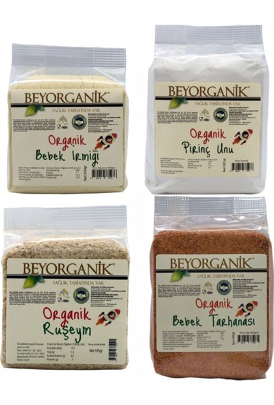 Bebek Tarhanası 500GR+BEBEK Irmiği 350GR + Ruşeym 185GR +Pirinç Unu 500GR 4'lü Paket Bebek Tarhanası 500GR+BEBEK Irmiği 350GR + Ruşeym 185GR +Pirinç Unu 500GR 4'lü Paket