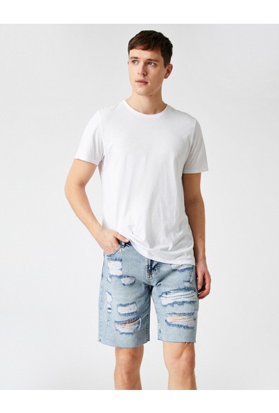 Koton Erkek Eskitilmiş Kot Şort