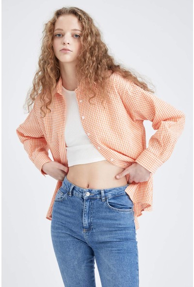 DeFacto Oversize Fit Gömlek Yaka Pötikareli Uzun Kollu Gofre Dokulu Gömlek Tunik U2760AZ22SP DeFacto Oversize Fit Gömlek Yaka Pötikareli Uzun Kollu Gofre Dokulu Gömlek Tunik U2760AZ22SP