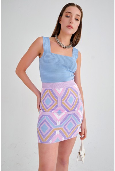 MyLove Geometrik Desenli Triko Etek