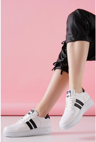 Çift Bant Kadın Spor Ayakkabı - Siyah Beyaz