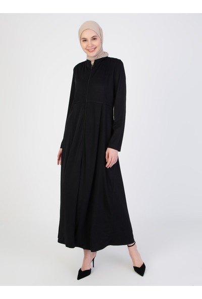 Boydan Fermuarlı Ferace - Siyah - Zenane