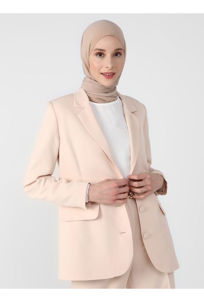 Cep Detaylı Klasik Blazer Ceket - Bej - Refka Woman