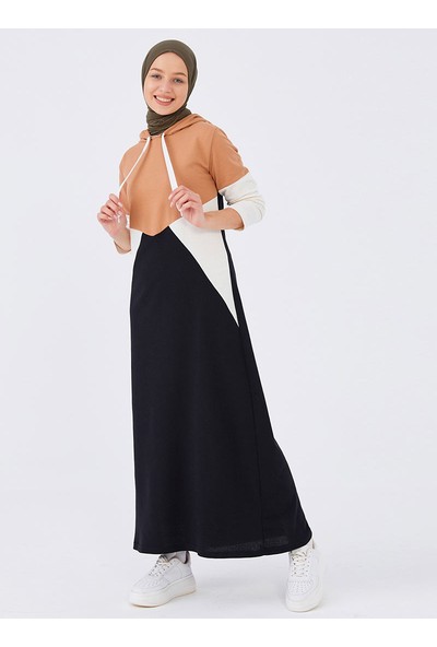 Kapüşonlu Elbise - Siyah Vizon - Tofisa