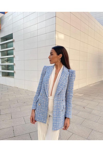 Buttik Yeni Sezon Tüvit Mavi Blazer Ceket