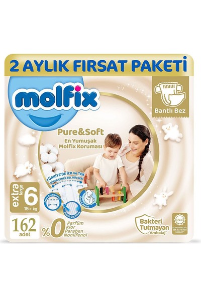 Molfix Pure&soft 6 Beden E.large 2 Aylık Fırsat Paketi 162 Adet Molfix Pure&soft 6 Beden E.large 2 Aylık Fırsat Paketi 162 Adet