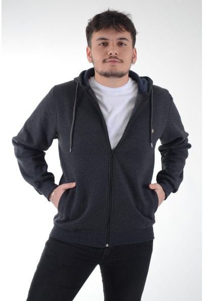 Wearz 3 Ip Kalın Şardonlu Fermuarlı Kapüşonlu Sweatshirt Hırka