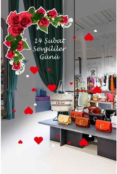 Birbirine Sarılan Sevgililer, Sevgililer Günü Cam Vitrin Oda Sticker 70CM