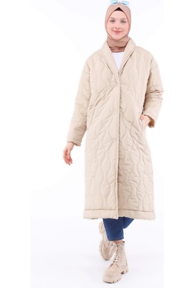 Poriento Kadın Desenli Kapitone Mont