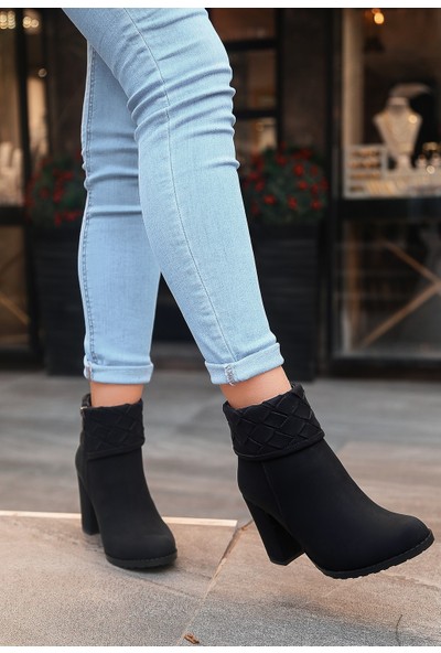 Shoecide Siyah Nubuk Topuklu Bot