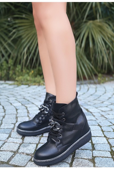 Shoecide Siyah Cilt Bağcıklı Bot Shoecide Siyah Cilt Bağcıklı Bot
