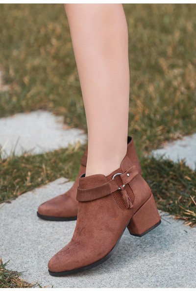 Shoecide Taba Süet Topuklu Bot