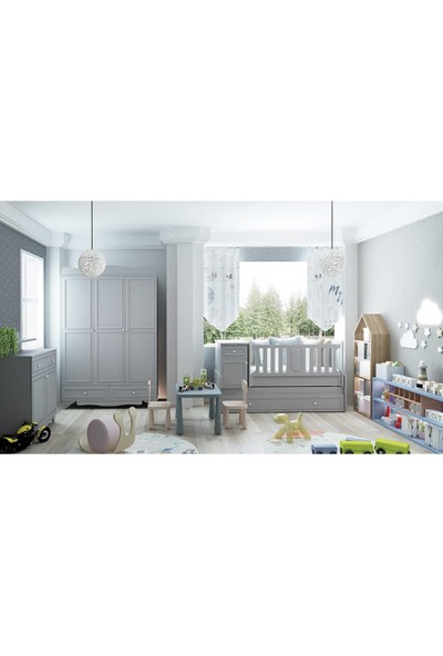 Babyhope Victory Bebek Odası Takımı 870 Gri -Byy Beşik-3k Dolap-Şifonyer