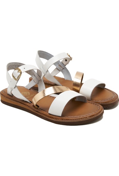 Ore Beyaz Kadın Deri Sandalet
