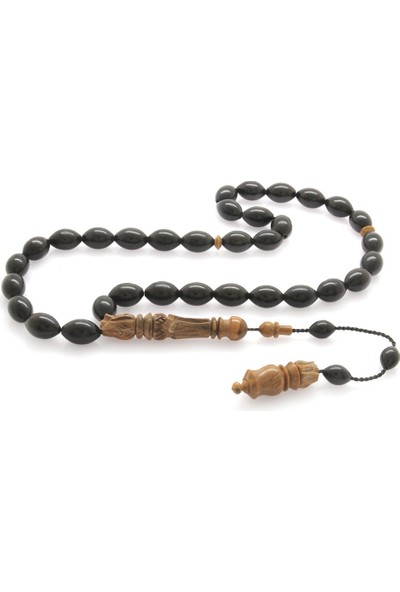 Nipora Sistemli Imamesi Lale Tasarım Kuka Işçilikli Arpa Kesim Abanoz Ağacı Tesbih