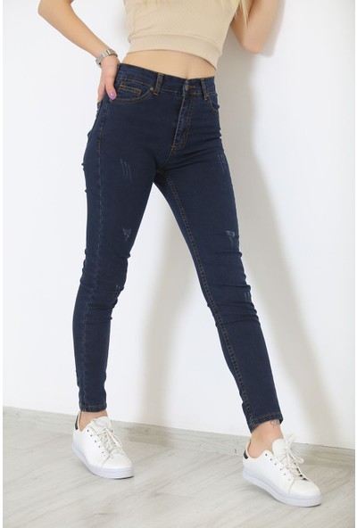 Tırnaklı Kot Pantolon Koyumavi