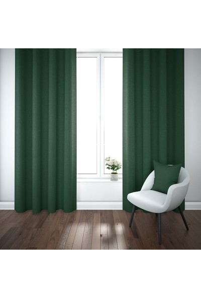 Jappe Yeşil Petek Kadife Dokulu Düz Dikim Tek Kanat Fon Perde KHP14573
