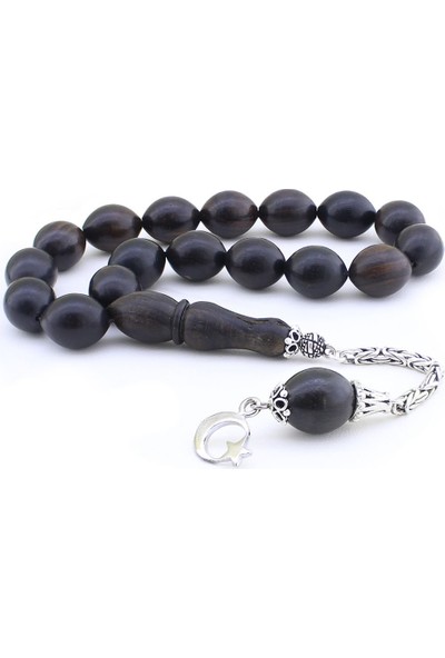 Nipora 925 Ayar Gümüş Ayyıldız Püsküllü Arpa Kesim Abanoz Ağacı Efe Tesbihi