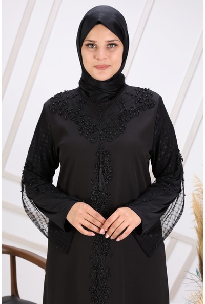 Moda Çizgi Boncuk Işlemeli Ferace Siyah MDC2023 Moda Çizgi Boncuk Işlemeli Ferace Siyah MDC2023