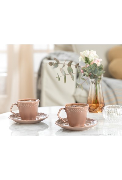 Viyana Porselen 2'li Kahve Fincan Takımı 80 Ml Gül Kurusu