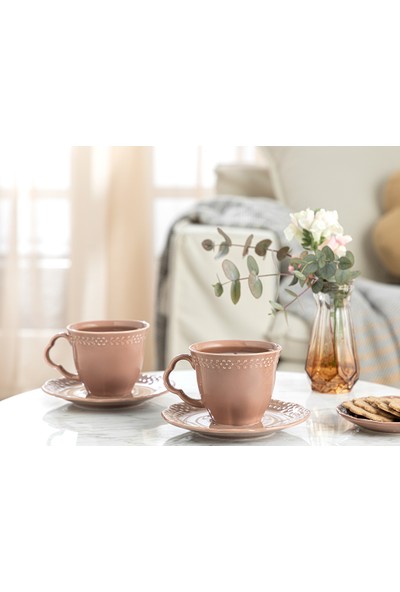 Viyana Porselen 2'li Çay Fincanı Takımı 180 Ml Gül Kurusu